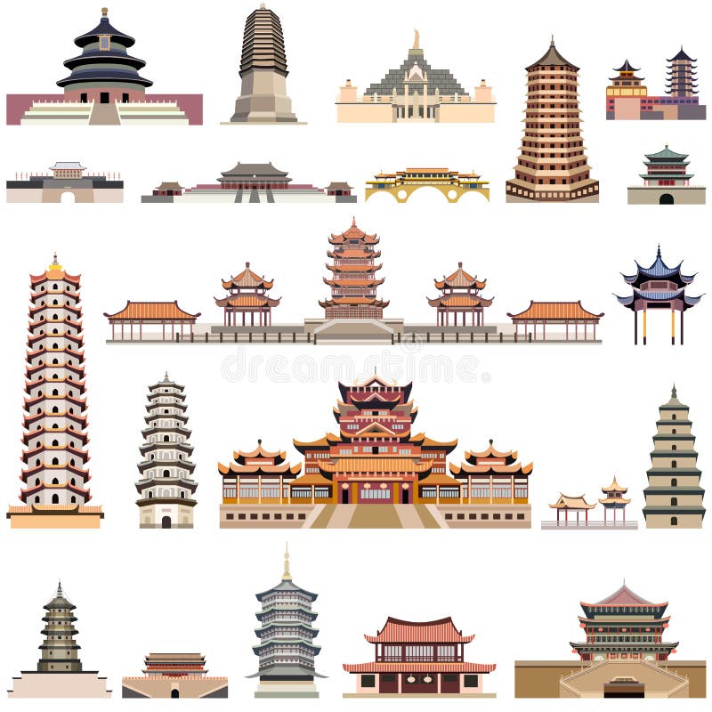 Vector Collection of Chinese Pagodas and Ancient Temples and Towers ...