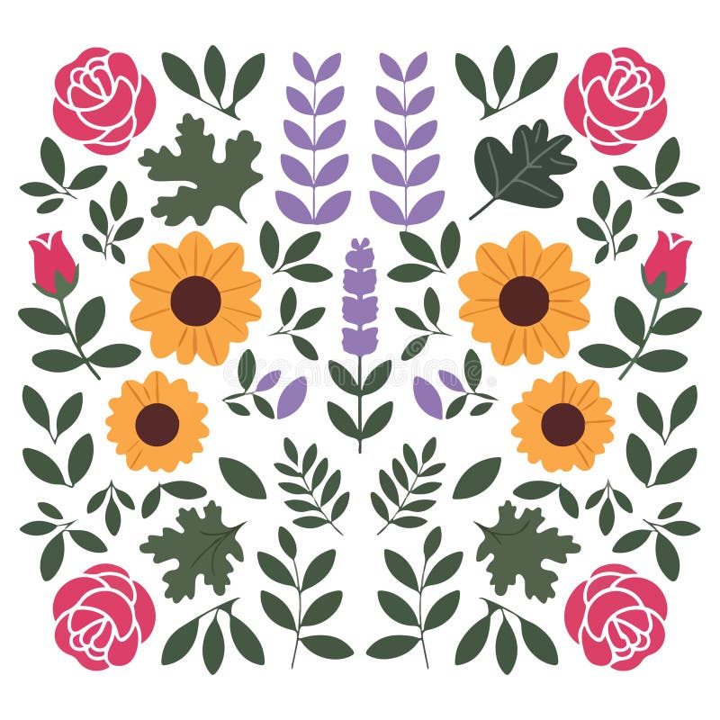 Vector Collection of Color Leaf and Flower Icons. Stock Vector ...