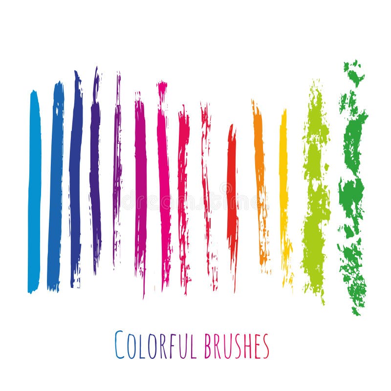 Vector Collection with Colorful Brush Strokes Elements. Rainbow Paint ...