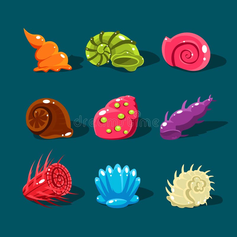 Cartoon Sea Shells. Vector Illustration Set Stock Vector - Illustration ...