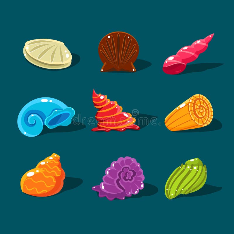 Cartoon Sea Shells. Vector Illustration Set Stock Vector - Illustration ...