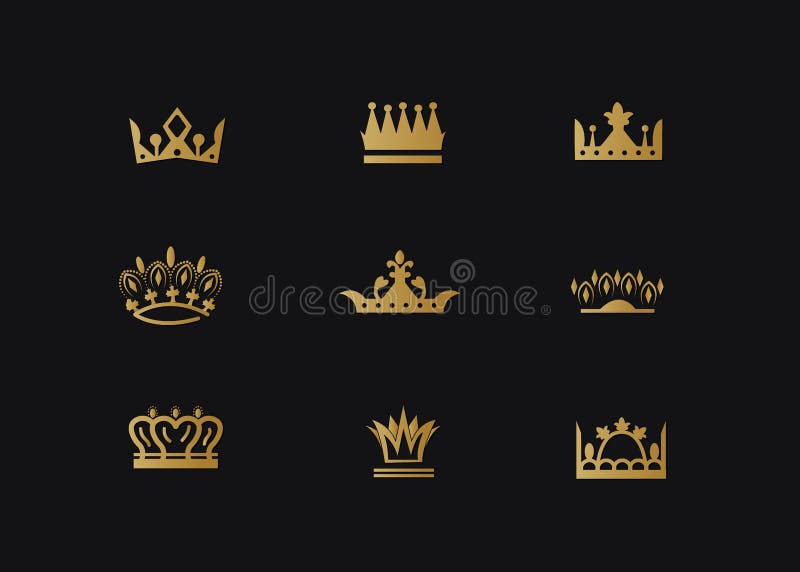 Set of Golden Crowns Symbol Stock Vector - Illustration of royal ...