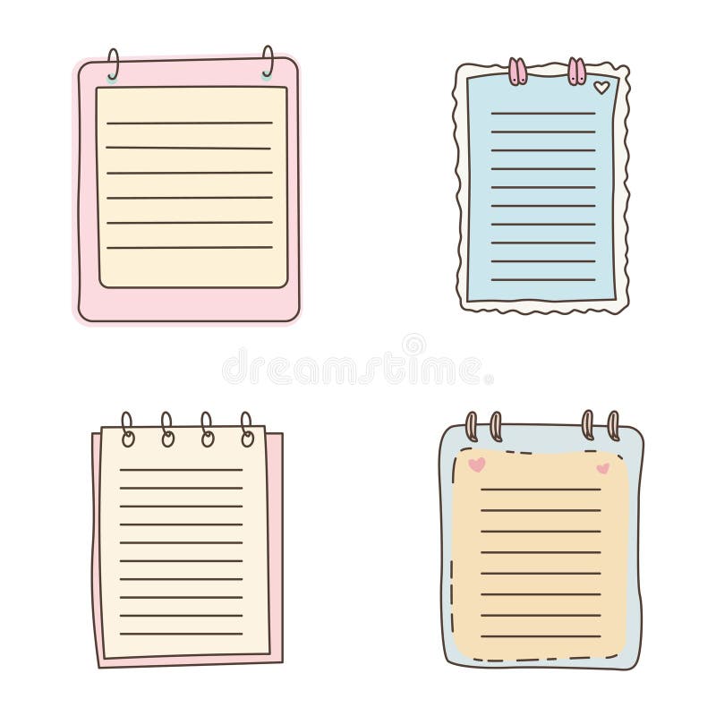 Vector Collection of Cute Pastel Empty Line Note Paper Page Sheet Stock ...