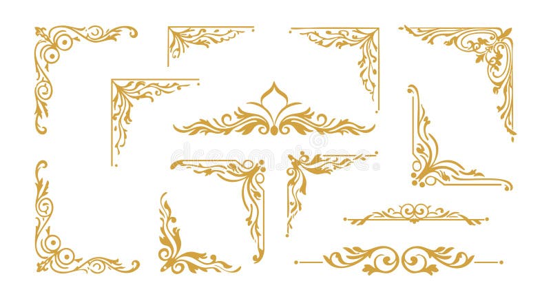 Decorative Golden Ornamental Corner and Border Elements Vector ...
