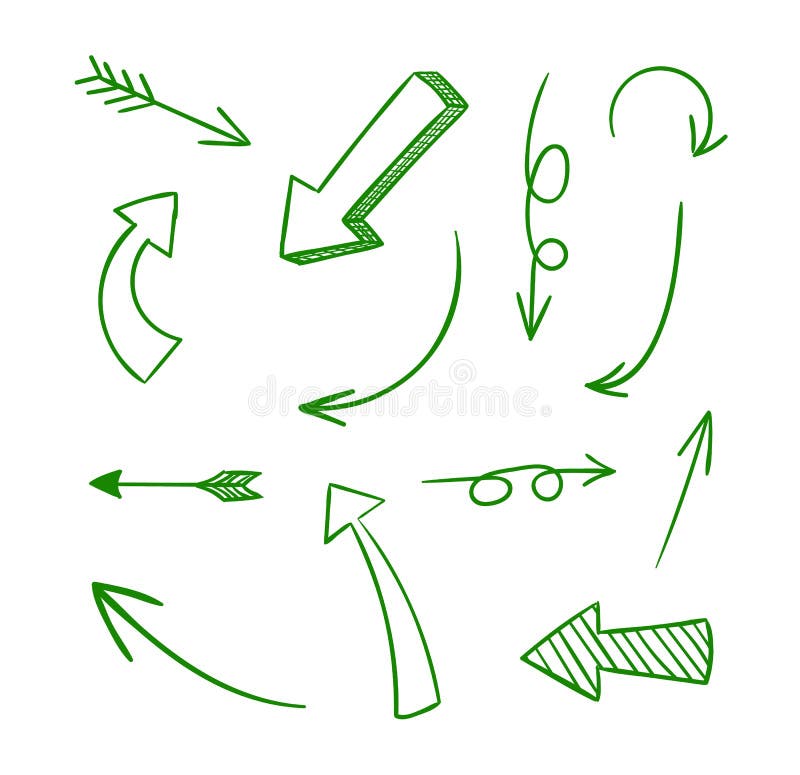 Vector Collection of Doodle Green Arrows. Stock Vector - Illustration ...