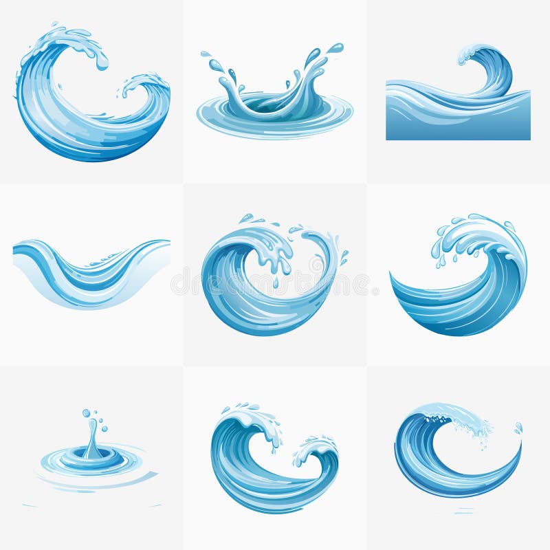 Vector Collection of Dynamic Water Waves Splashes and Ripples Assorted ...
