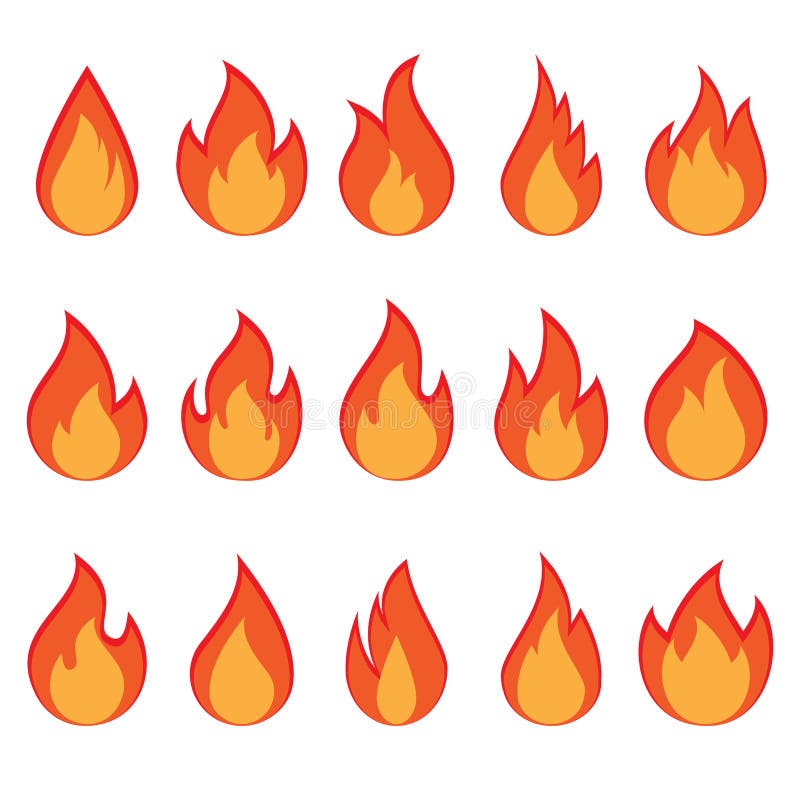 Fire And Flames Set Vector Illustration. Design Elements On White Stock ...