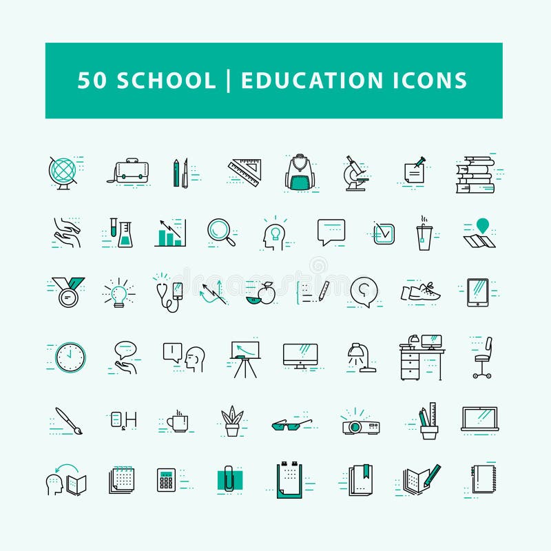 Vector Collection of Flat Simple Linear Education Icons Isolated on ...