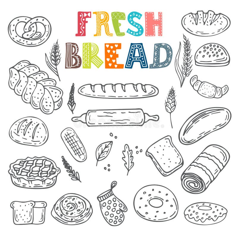 Vector Collection of Fresh Bread. Hand Drawn Sketch Style Bakery Stock ...