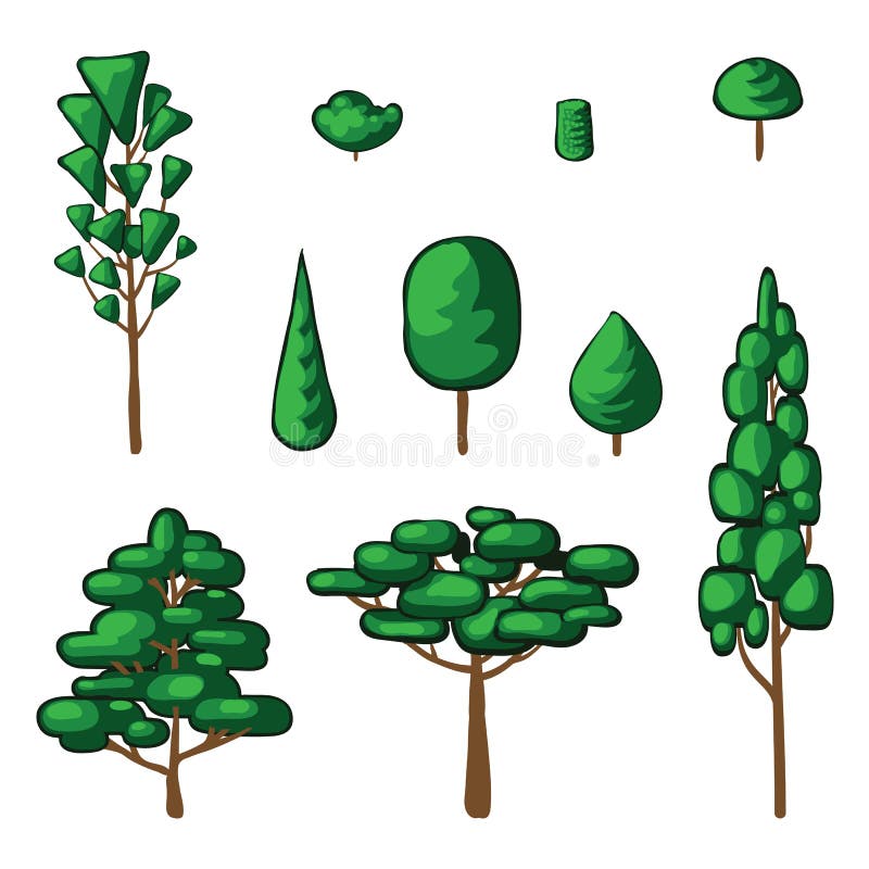 Vector Collection of Green Trees and Bush. Icons Set Stock Vector ...