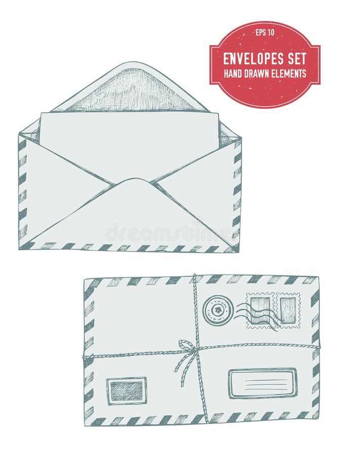 Vector Collection of Hand Drawn Envelopes Stock Vector - Illustration ...