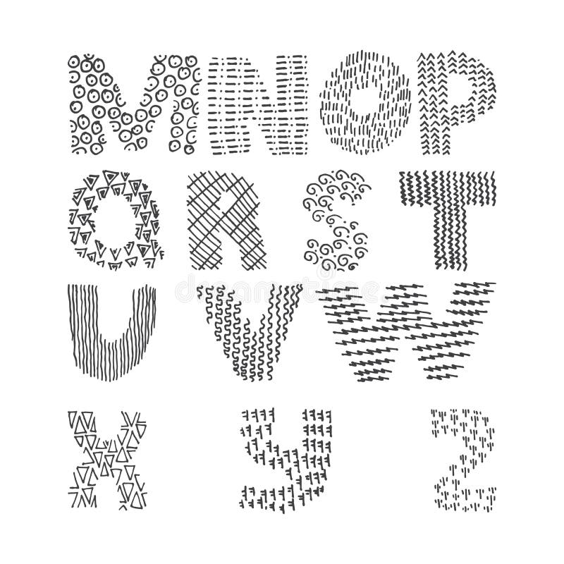 Vector Collection with Hand Drawn Textured Letters Sequence from M To Z ...