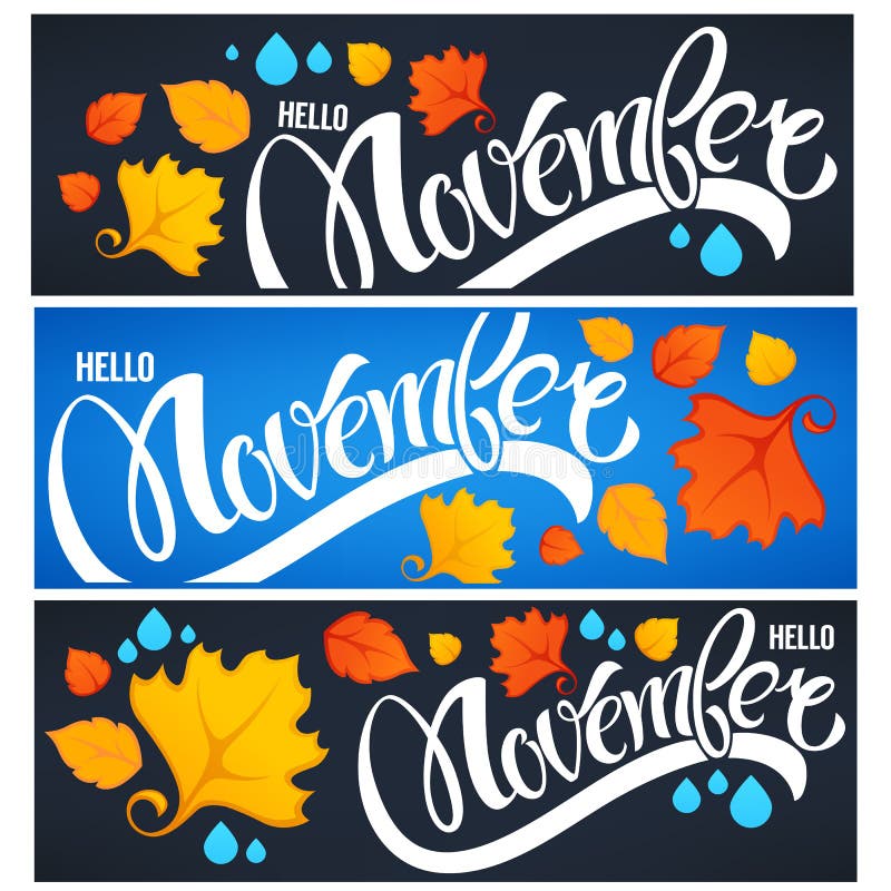Vector Collection of Hello November Welcome Season Horizontal Ba Stock ...