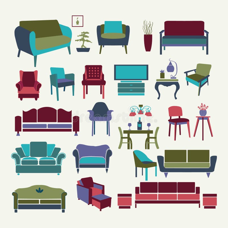 Vector Collection of Icons Set Interior Design Elements. Stock Vector ...