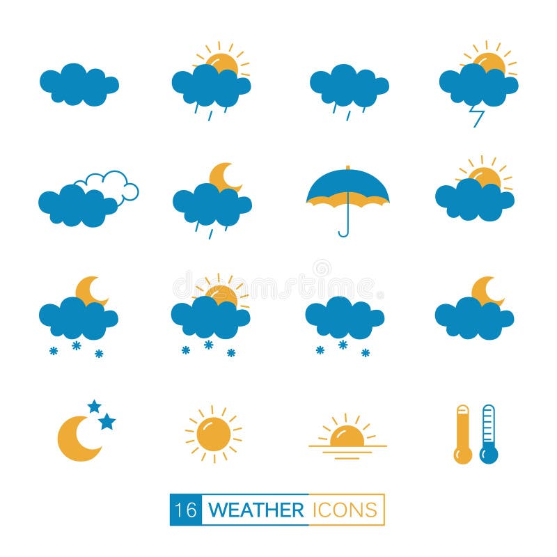 Vector Collection of Linear Flat Weather Icons in Blue and Orange ...