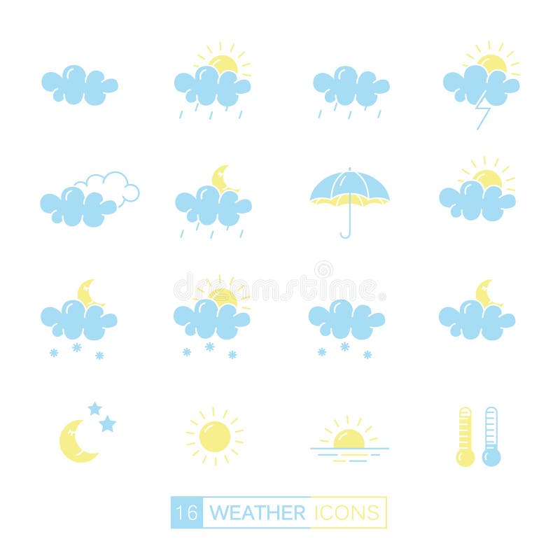 Vector Collection of Linear Flat Weather Icons in Blue and Yellow ...