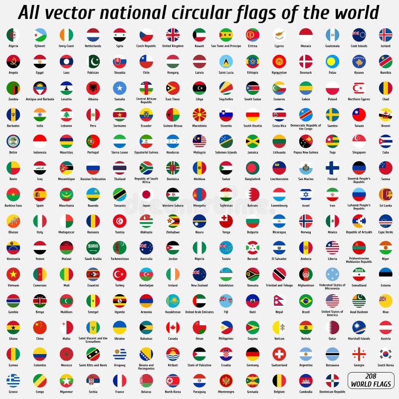 Vector Collection of 208 National Square Flags of the World Stock ...