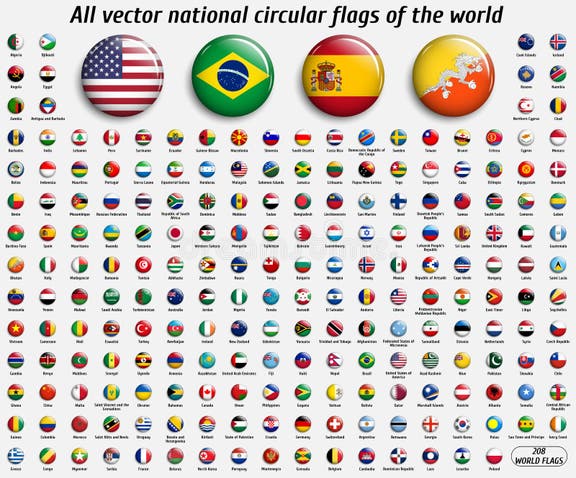 Vector Collection of 208 National Circular Flags of the World Stock ...