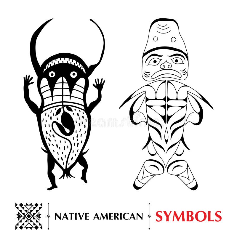 Set of Ancient American Decor. Tribal Elements in Contour Style for ...