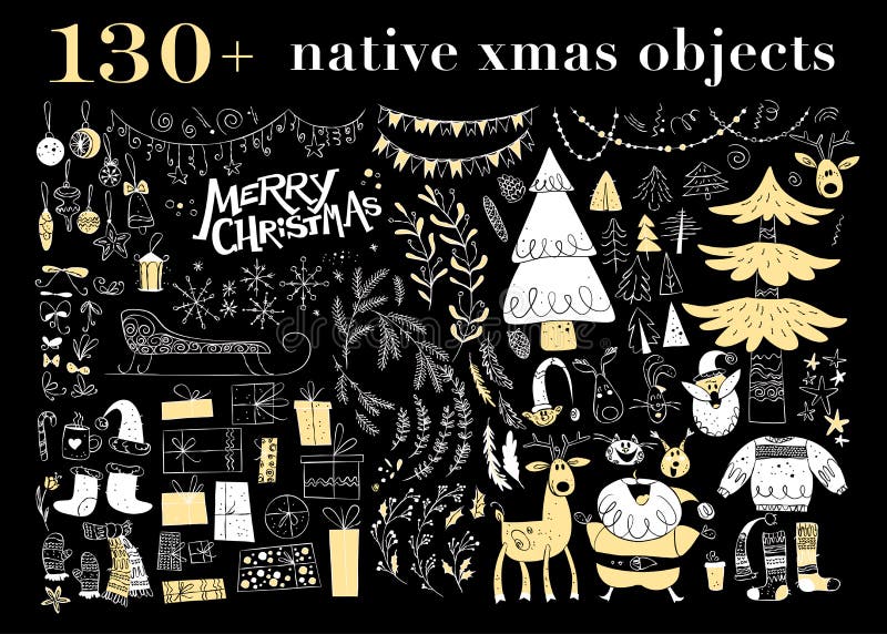 Vector Collection of Native Christmas Design Elements Isolated on Black ...