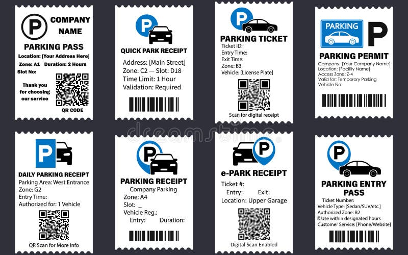 Vector Collection of Parking Ticket and Receipt Templates with QR Codes ...