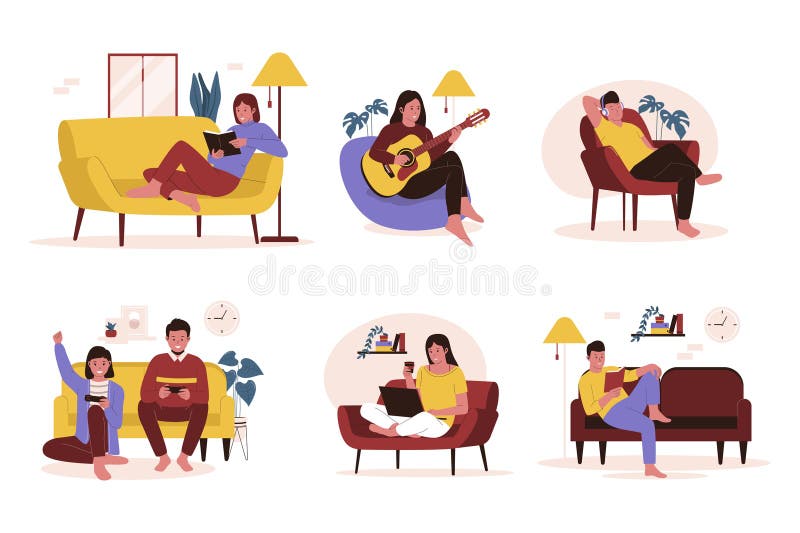 Vector Collection of People Activities at Sofa Stock Vector ...