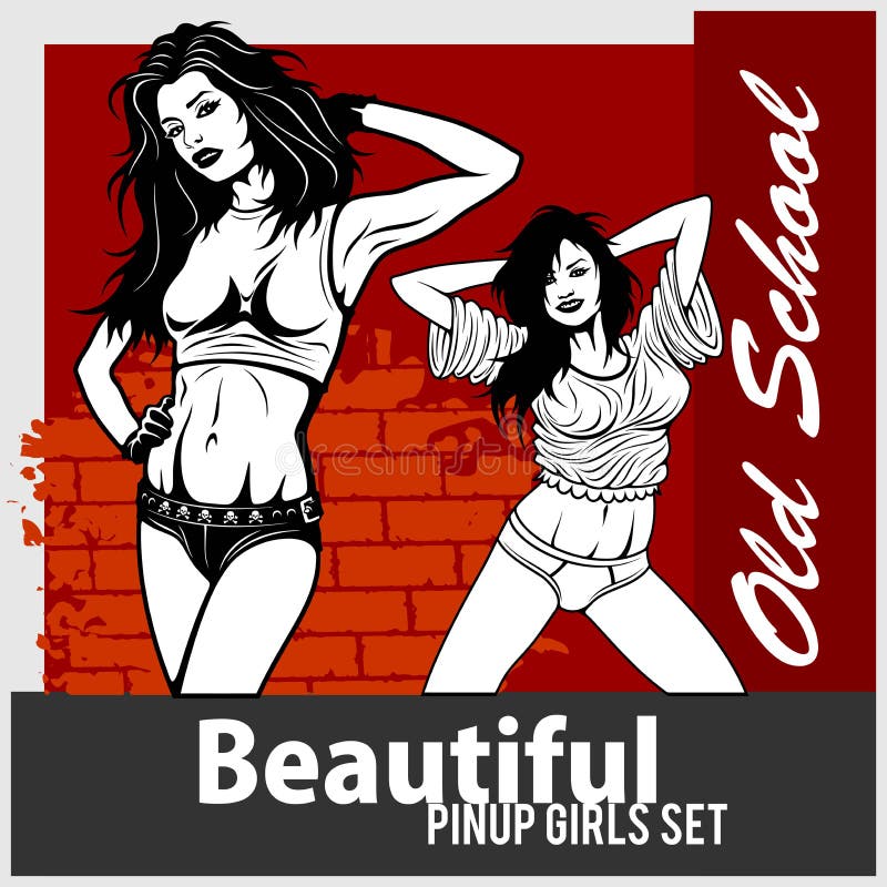 Vector Collection Of Pin Up Girls In Monochrome Style Stock Vector
