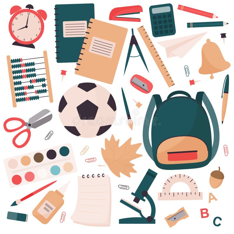 Vector Collection of School Supplies Stock Vector - Illustration of ...