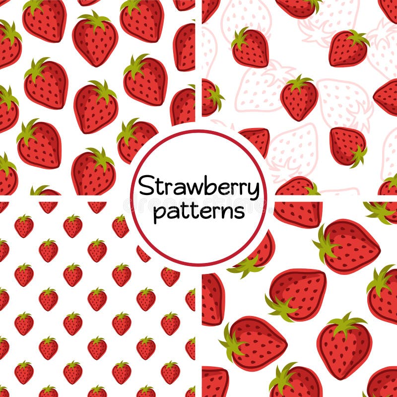 Vector Collection of Seamless Strawberry Patterns. Stock Vector ...