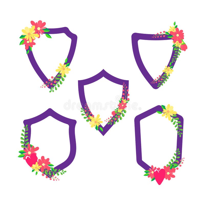 Vector Collection of Shields with Flowers for a Wedding Invitation in ...