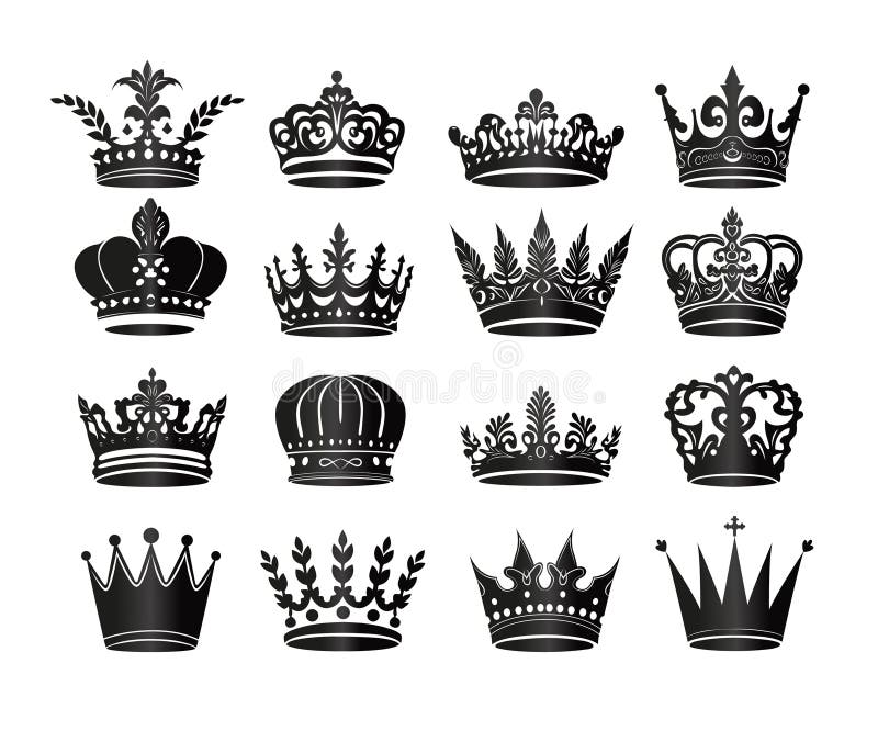 Vector Collection of Simple Black Crowns Isolated. Royalty Crowns Set ...