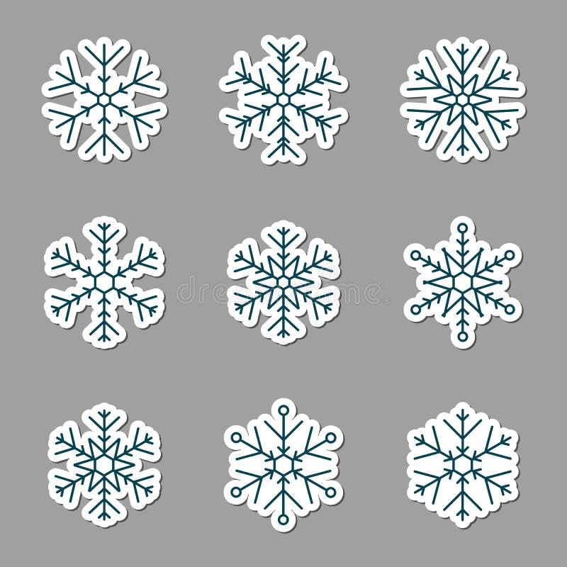 Vector Collection of Snowflakes Icons. Icons on a Grey Background Stock ...