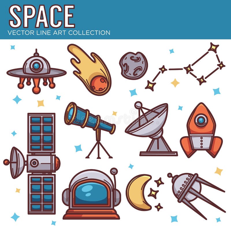 Space and Cosmos Icon Set in Thin Line Style Stock Vector ...