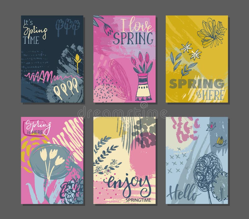 Vector Collection of Spring Cards. Stock Vector - Illustration of drawn ...
