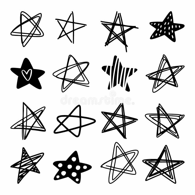 Vector Collection of Stars Drawn by Hand Stock Vector - Illustration of ...