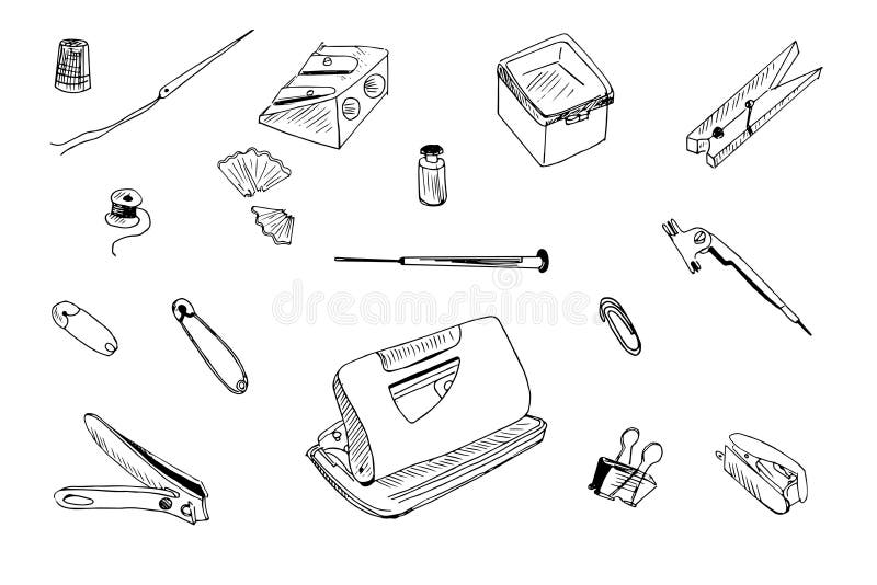 Vector Collection of Stationery and Thread with a Needle. Set of School ...