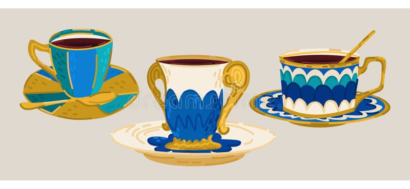 Vector Collection of Three Different Cups with Coffee. White Cups with ...