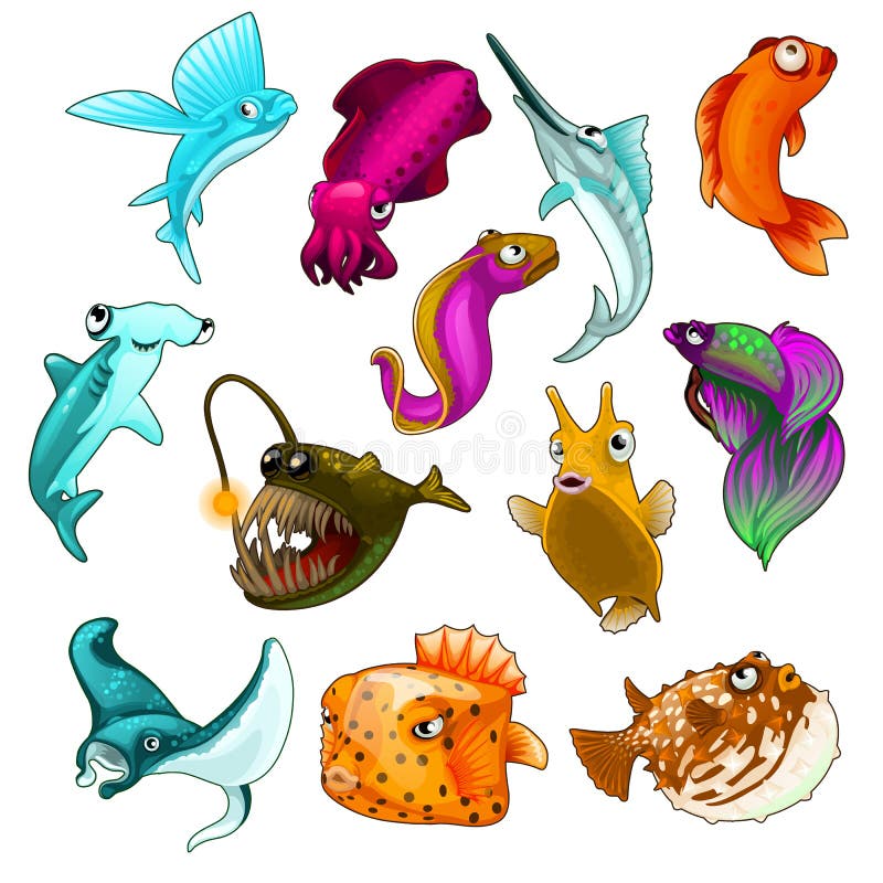 Tropical Fishes Set stock vector. Illustration of detailed - 71686247
