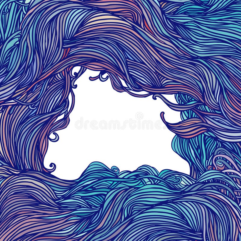 Vector Color Abstract Hand-drawn Hair Pattern Frame with Waves a Stock ...