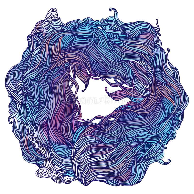 Vector Color Abstract Hand-drawn Hair Pattern Frame with Waves a Stock ...
