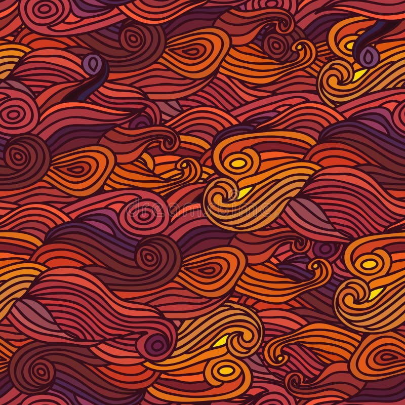 Vector Color Abstract Hand-drawn Hair Pattern with Waves and Clouds ...