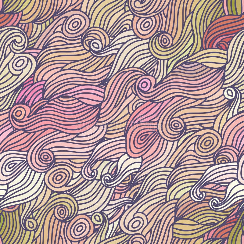 Vector Color Abstract Hand-drawn Hair Pattern with Waves and Clouds ...