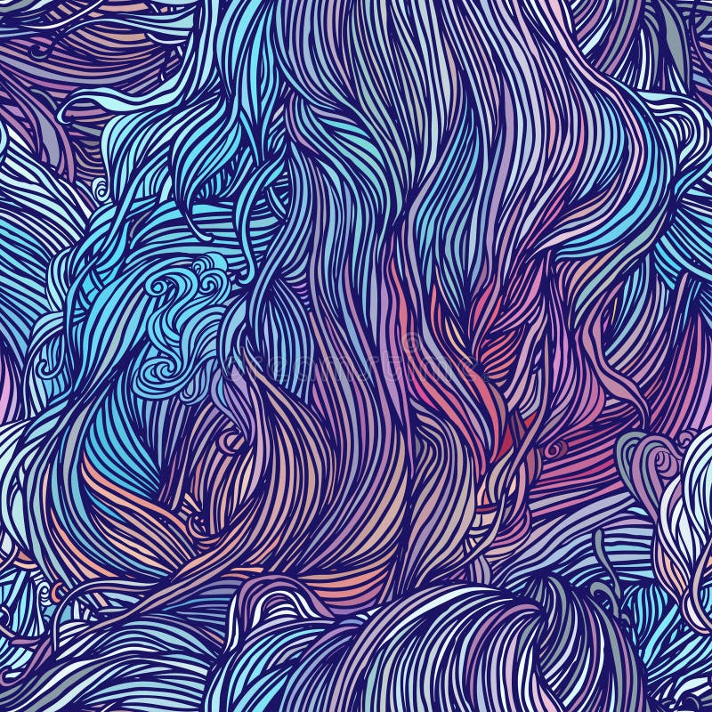 Vector Color Abstract Hand-drawn Hair Pattern with Waves and Clouds ...