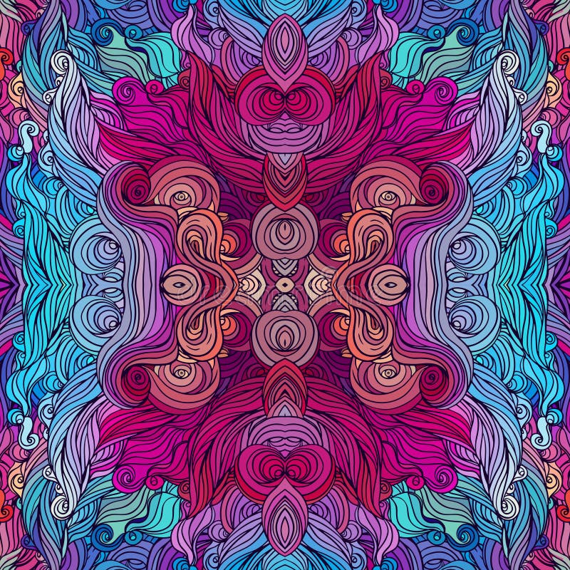 Vector Color Abstract Hand-drawn Hair Pattern with Waves and Clouds ...