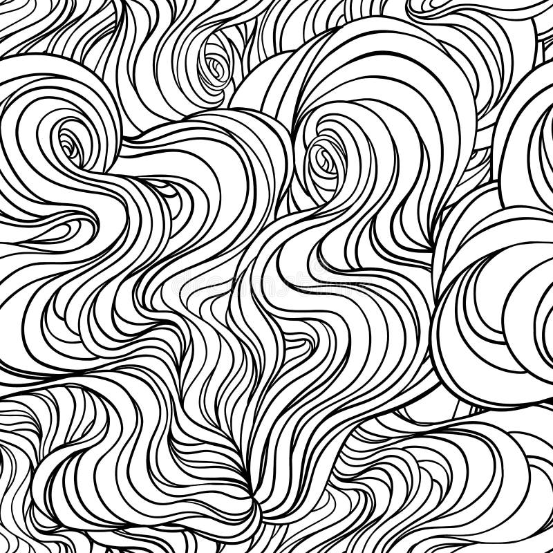 Vector Color Abstract Hand-drawn Hair Pattern with Waves and Clouds ...