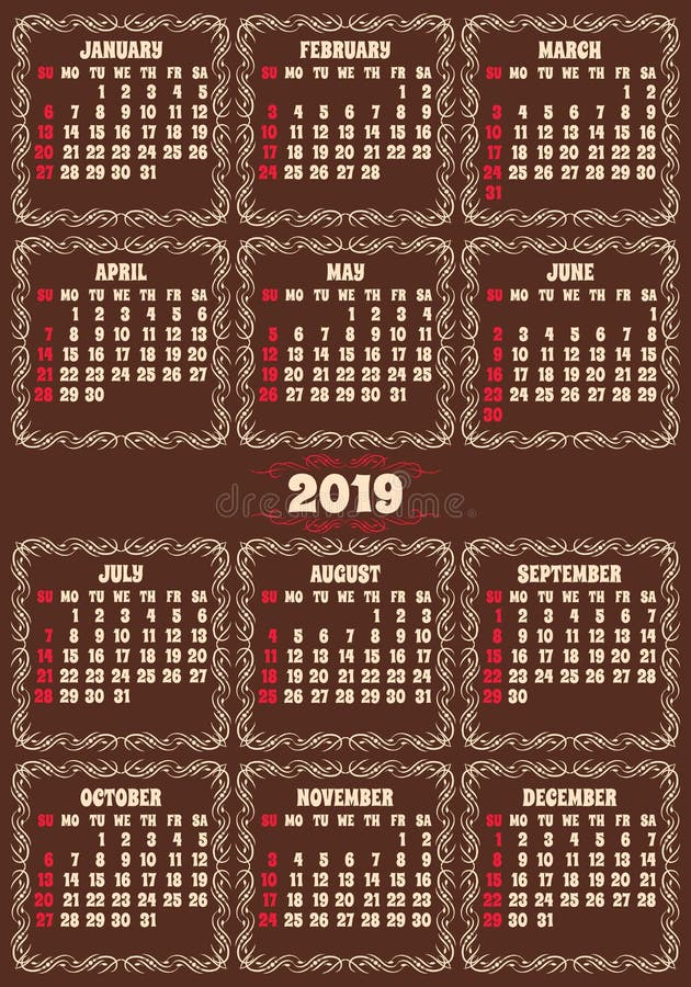 Vector Color Calendar Grid Template for Pocket Calendar Design Stock ...