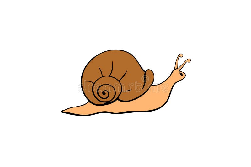 Vector Color Cute Snail in Flat Style with Spiral Shell, Side View ...