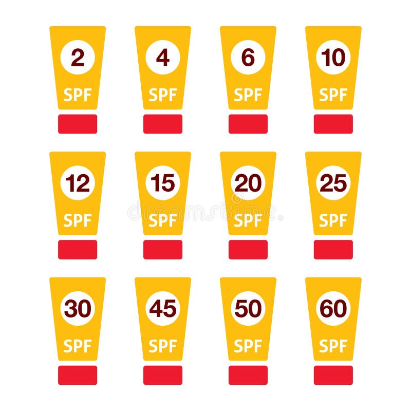 Sun Cream, Sunblock with Factor or Spv Icons Set Stock Vector ...