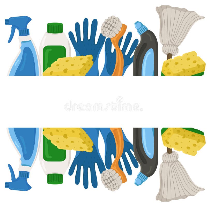 Vector Color Frame with Items for Cleaning and House Cleaning. Card ...
