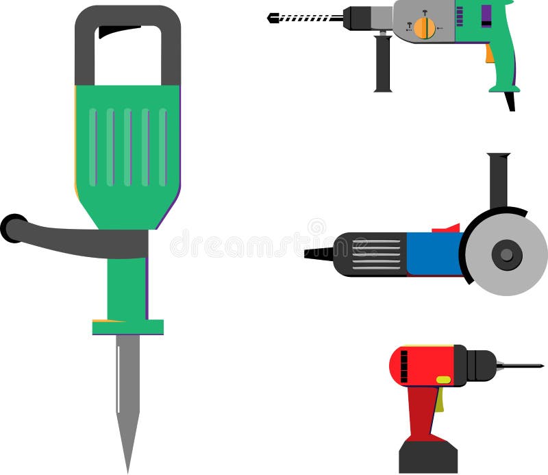 Vector Color Icon Set of Power Tools in Flat Style Stock Vector ...